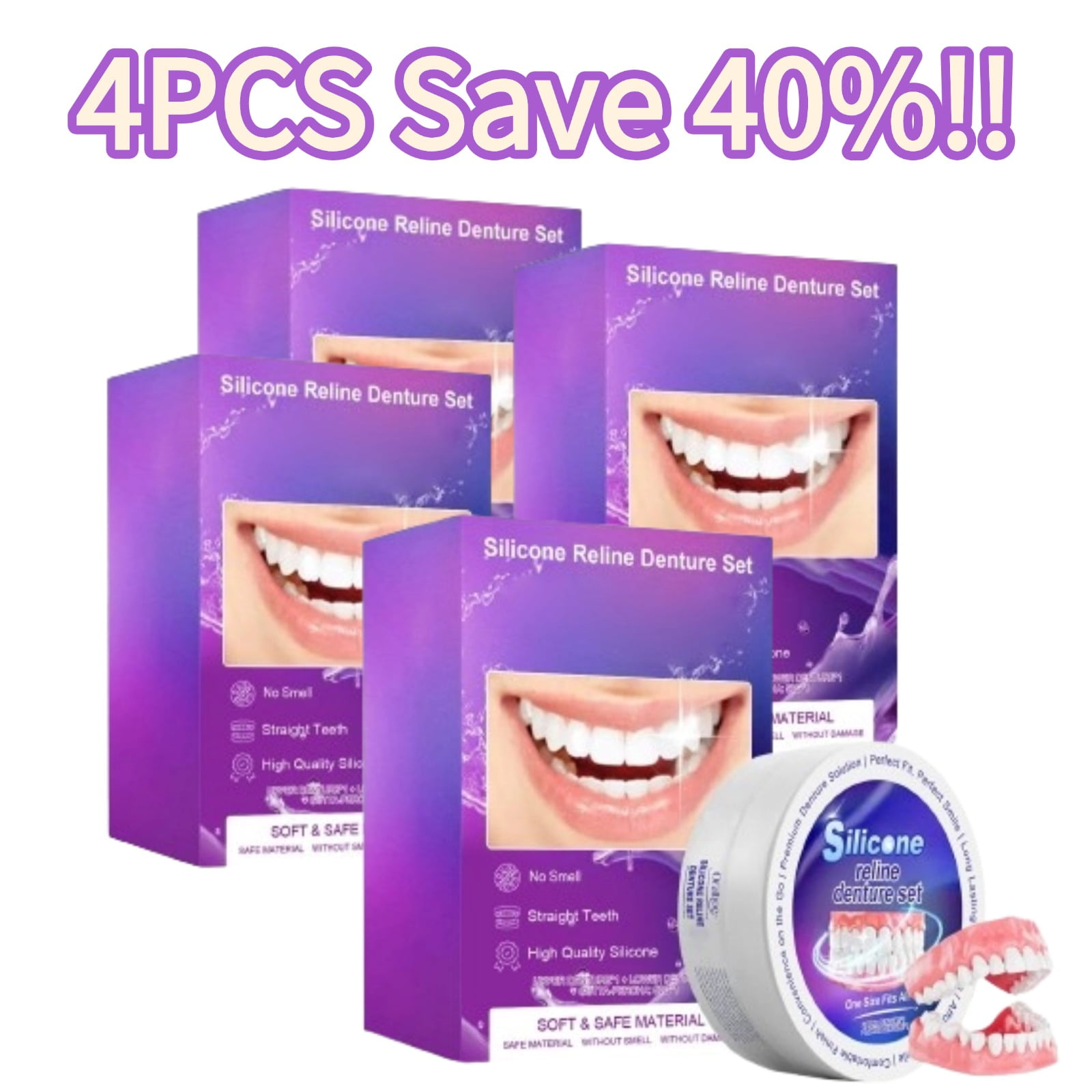 4PCS Denture Silicone Reline Kit, Greatfit Denture Silicone Reline Kit, Soft Denture Reline Kit ...