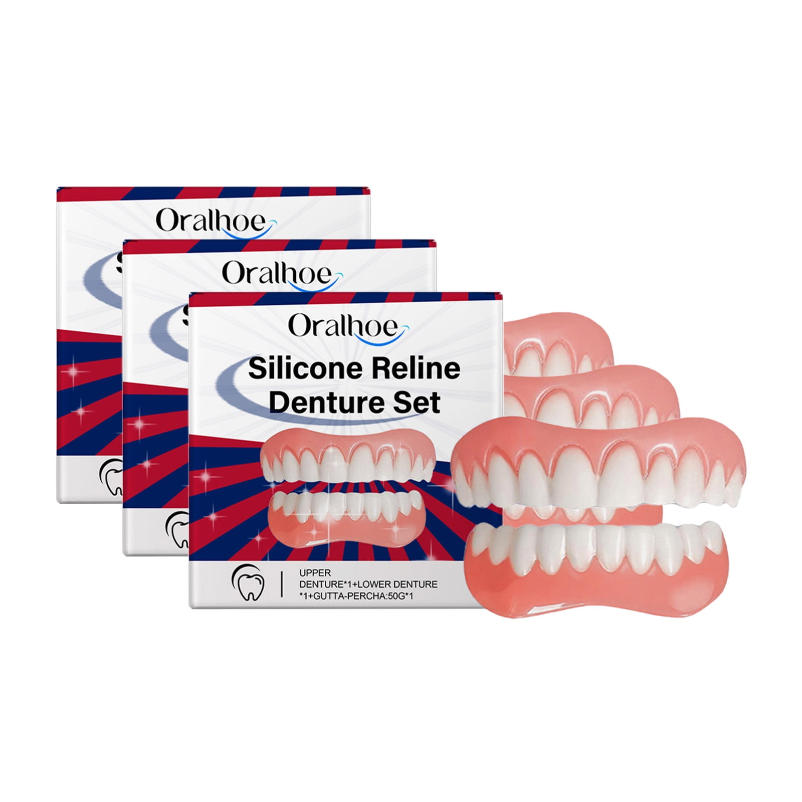 Silicone Reline Denture Set, Upper and Lower Veneer, Soft and ...