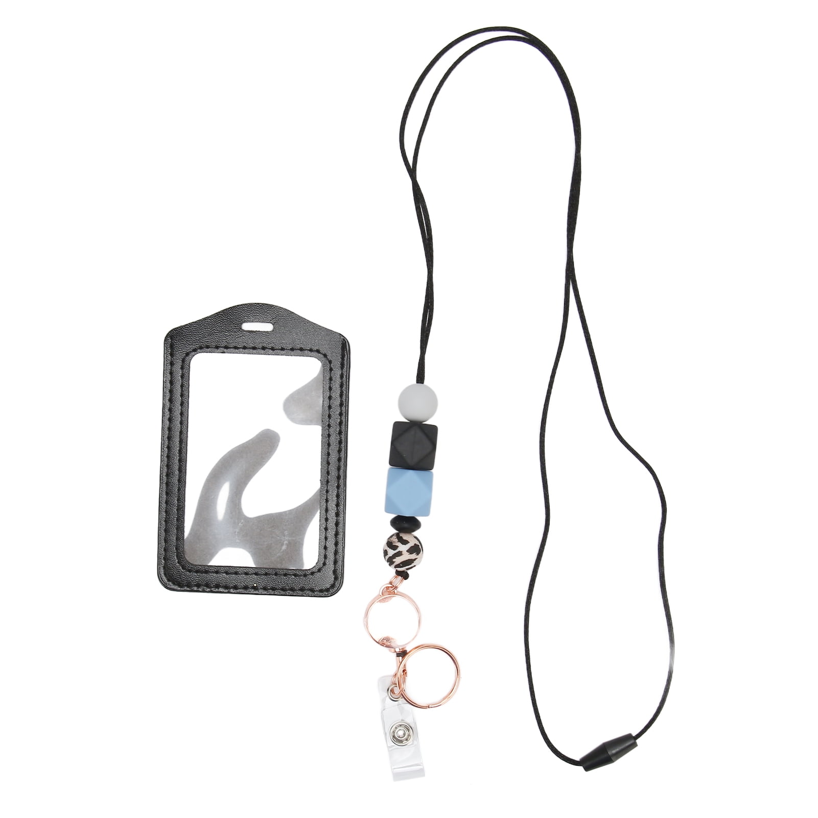 Silicone Retractable Beaded Lanyard with Transparent ID Holder Multi ...