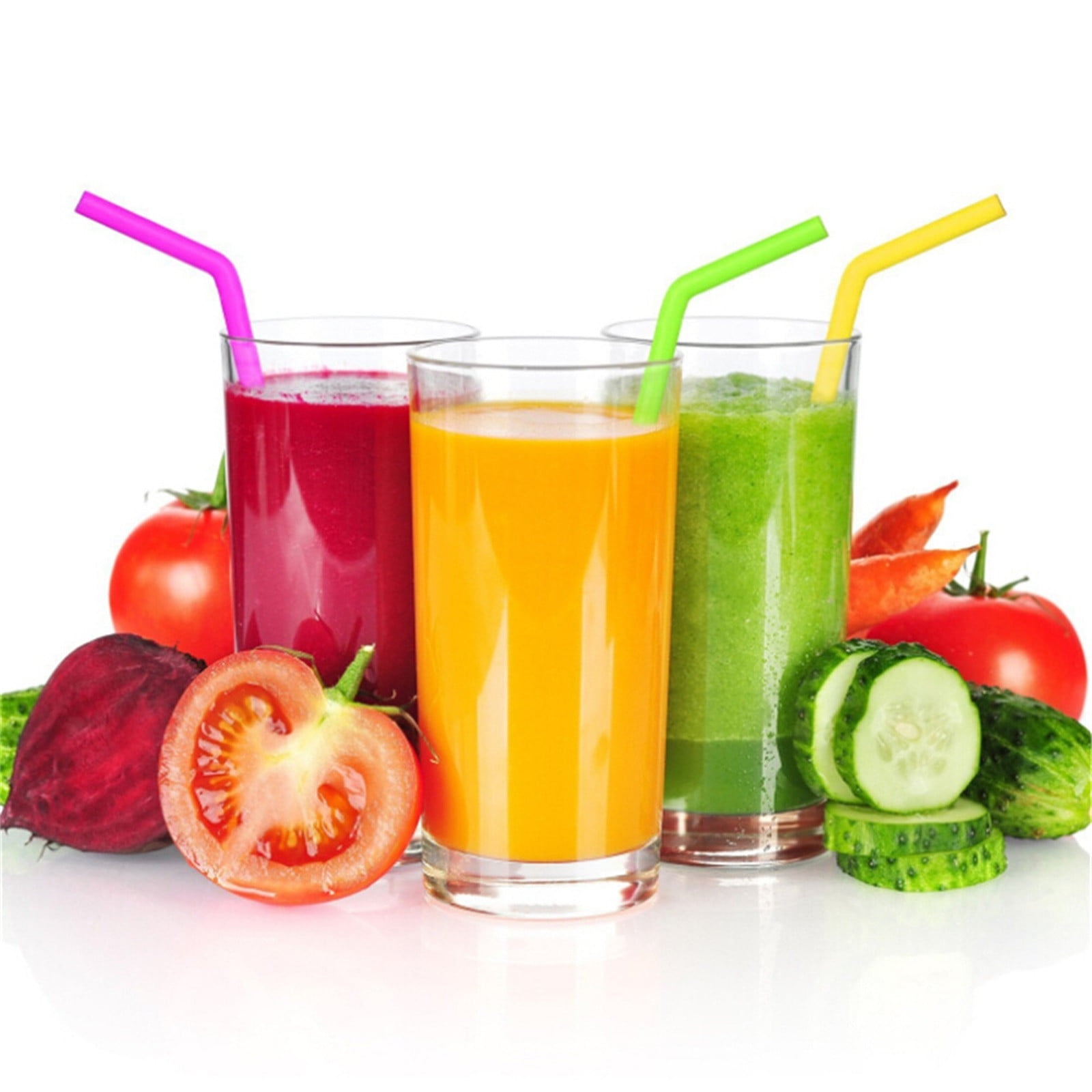 Silicone Reusable Drinking Straws Set | 13 Colored Curved Flexible ...