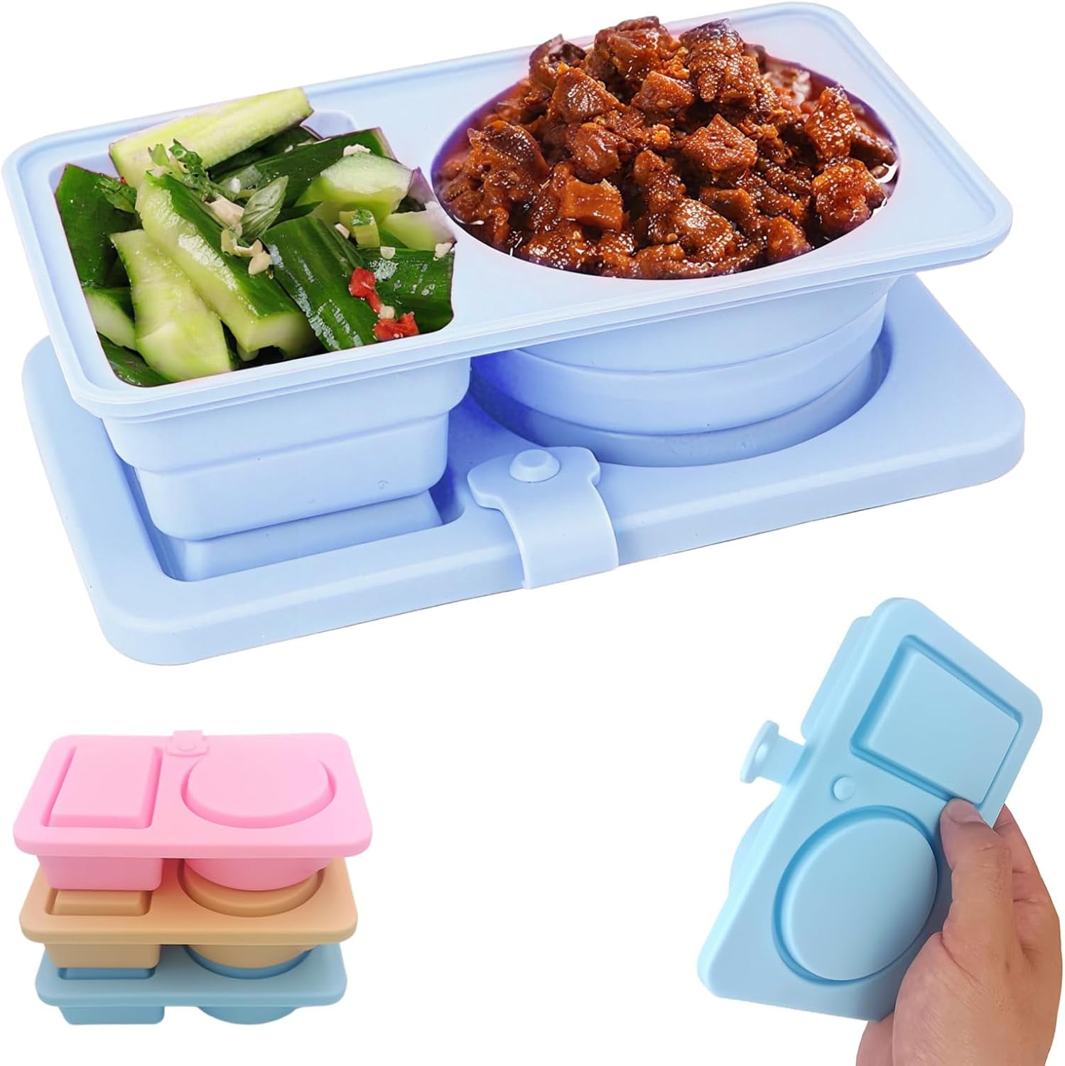 Silicone Reusable Snack Container with Lids, 2025 New Double ...