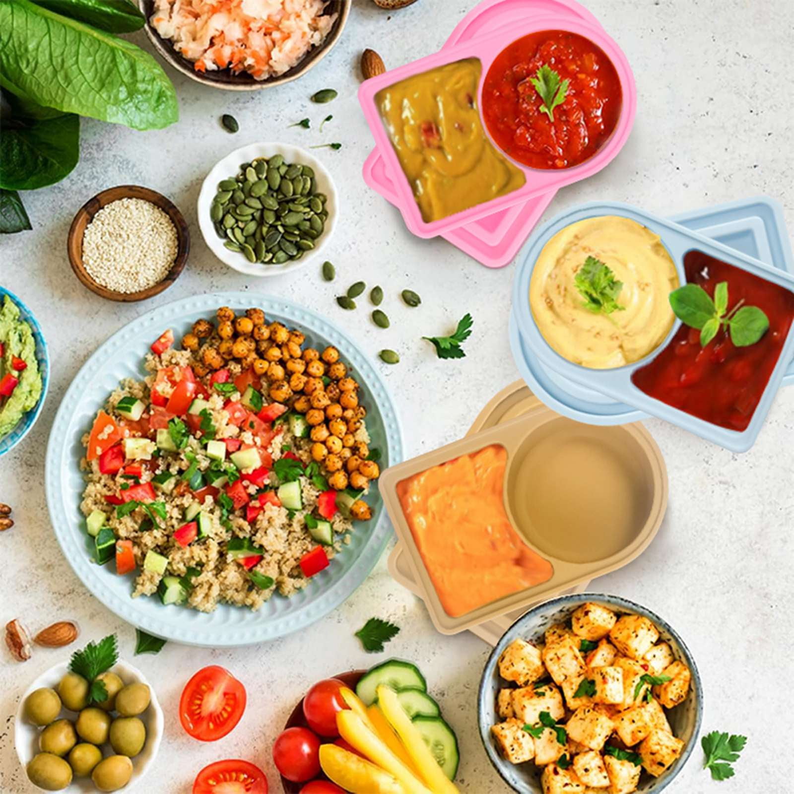 Silicone Reusable Snack Containers with Lids, 3 Pack Double/2 ...