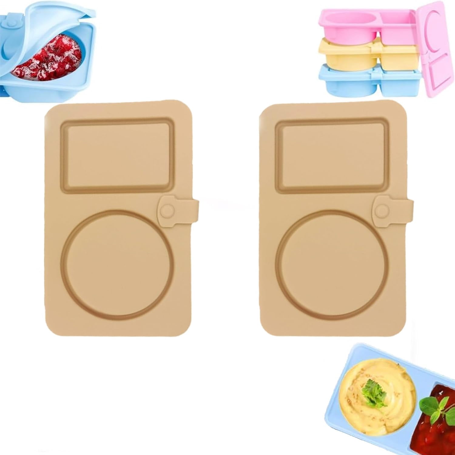 Silicone Reusable Snack Containers with Lids - Portable Double ...