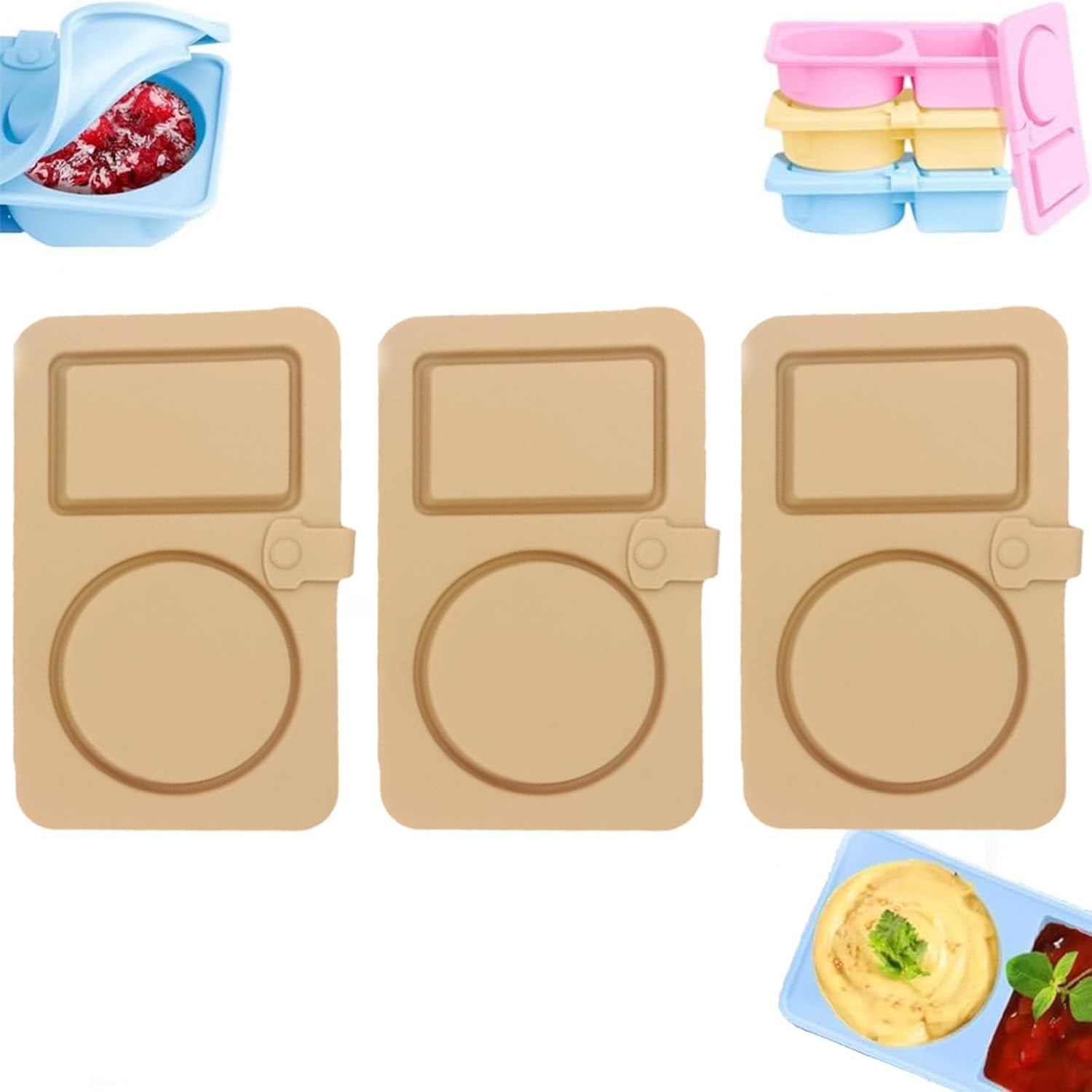 Silicone Reusable Snack Containers with Lids - Portable Double ...