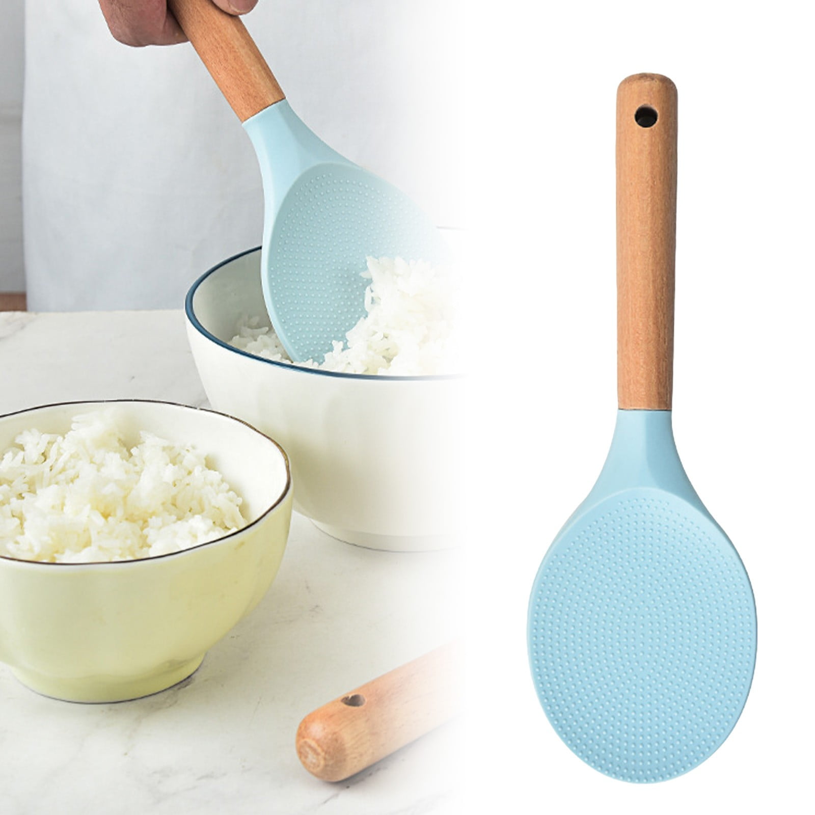 Silicone Rice Spoon with Wooden Handle (1 Pack) - 23cm/9.05in Heat ...