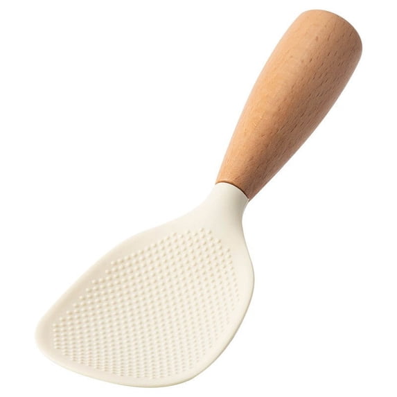 Silicone Rice Spoon with Non Dotted Head Wooden Handle Heat for Rice ...