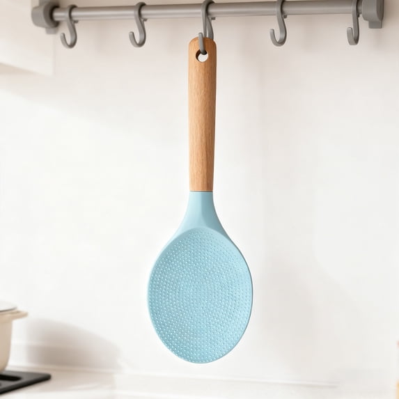 Silicone Rice Spoon with Wooden Handle, Non-Stick Kitchen Spatula for ...