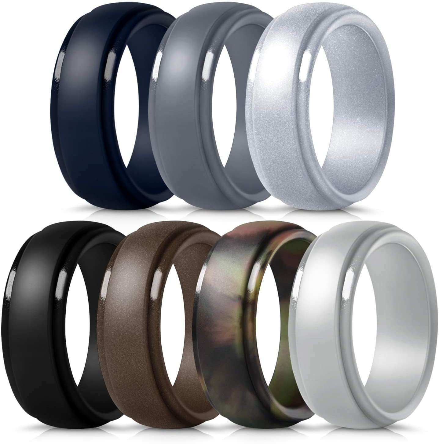 Mokani Silicone Ring for Men, 7-Pack Multi-Colored Waterproof Wedding ...