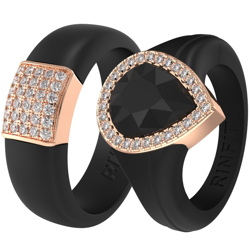 Silicone Rings Set with Metal & Pear CZ Stone - Walmart.com