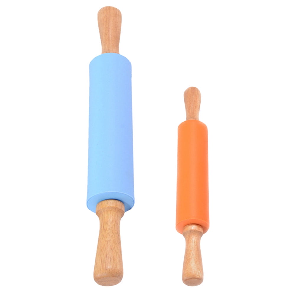 Silicone Rolling Pin Pastry Roller Rollers Pizza Wooden Handle Baking ...