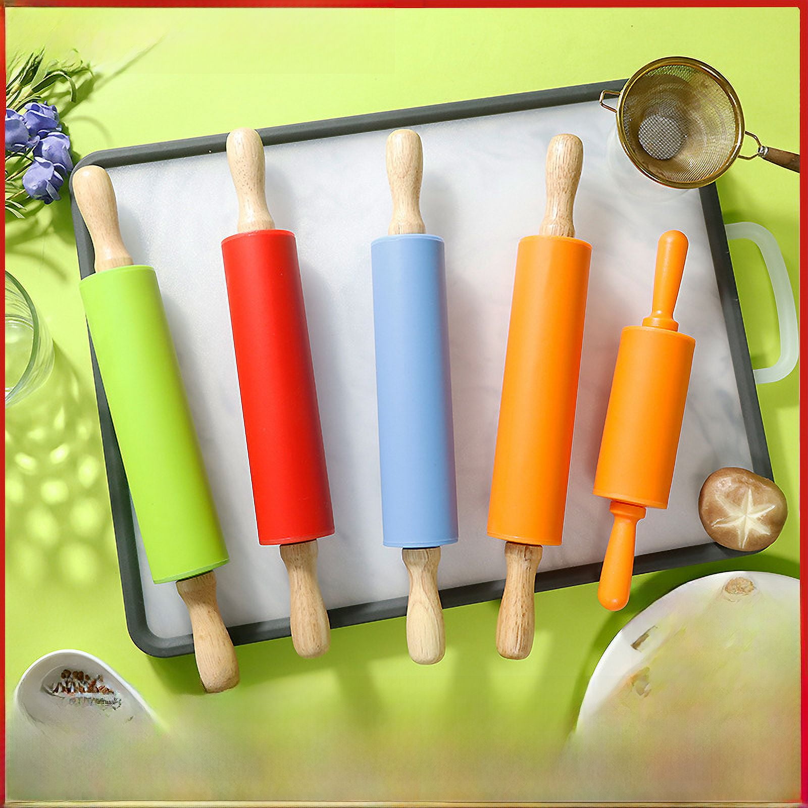 Silicone Rolling Pin Roller Type Rolling Pin Wooden Double Head Handle ...