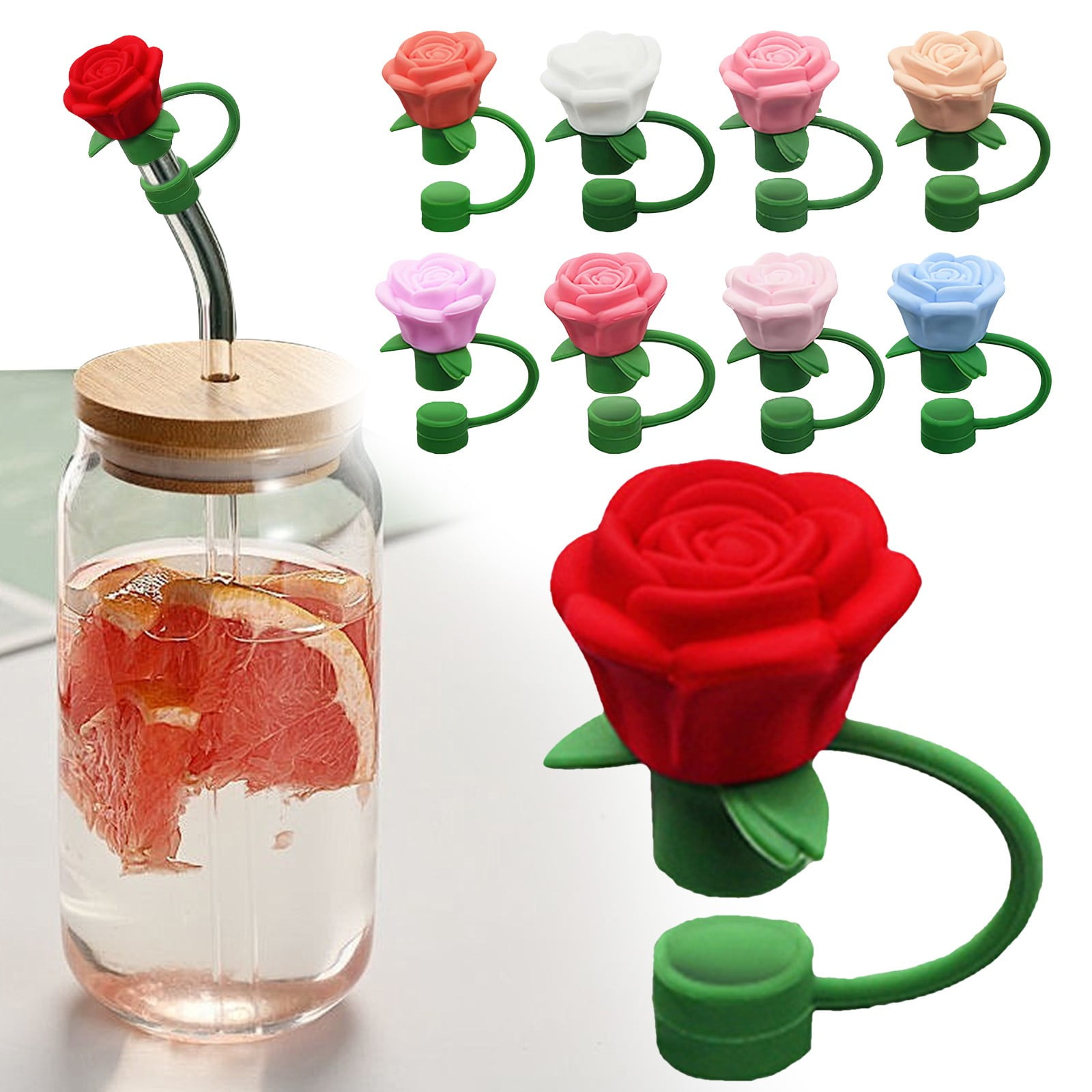 Silicone Rose 10Mm Straw Cap Red-Valentine's Day Cap for Cup Rose ...