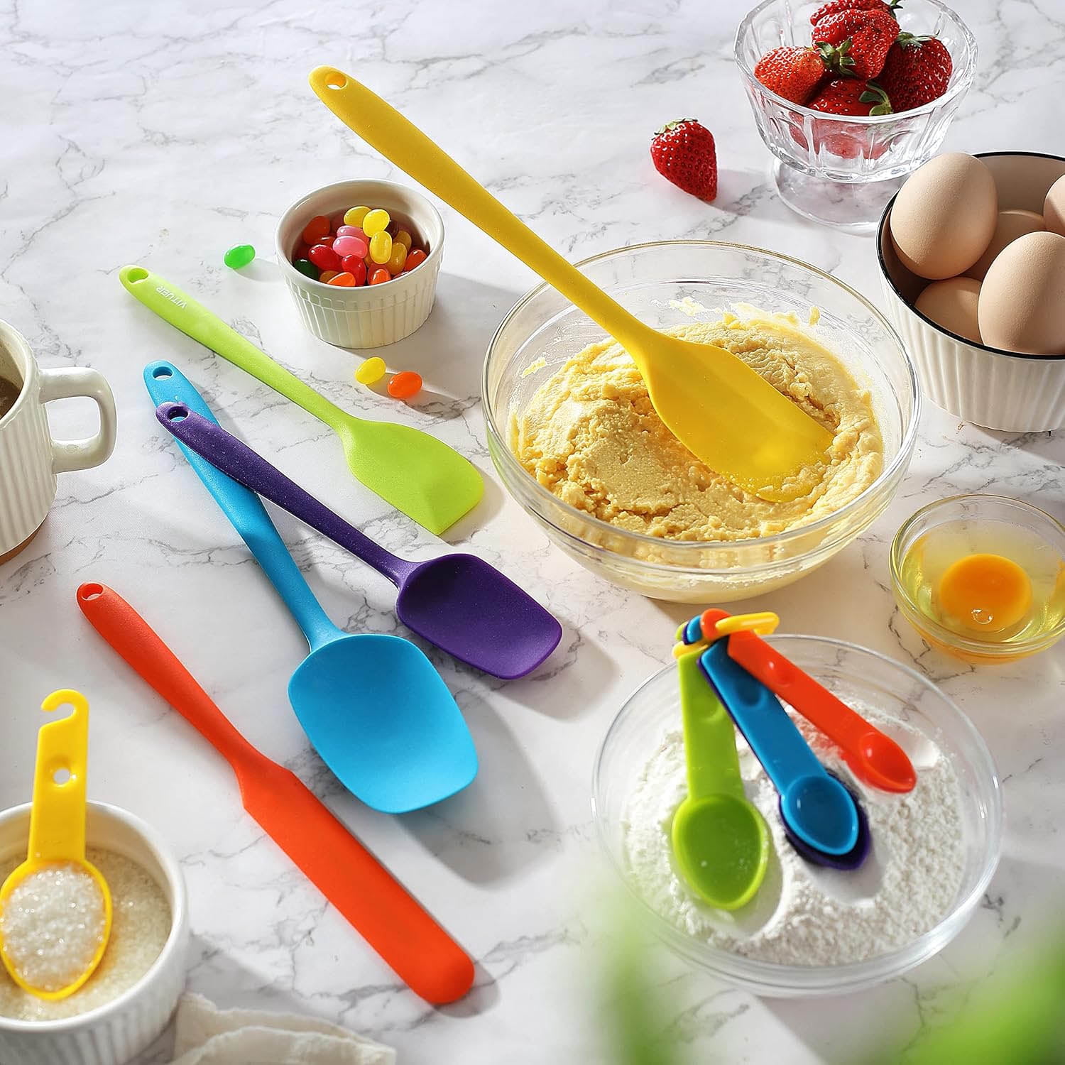 Silicone Rubber Spatula Set, BPA-Free Spatulas for Kitchen Use, Heat ...