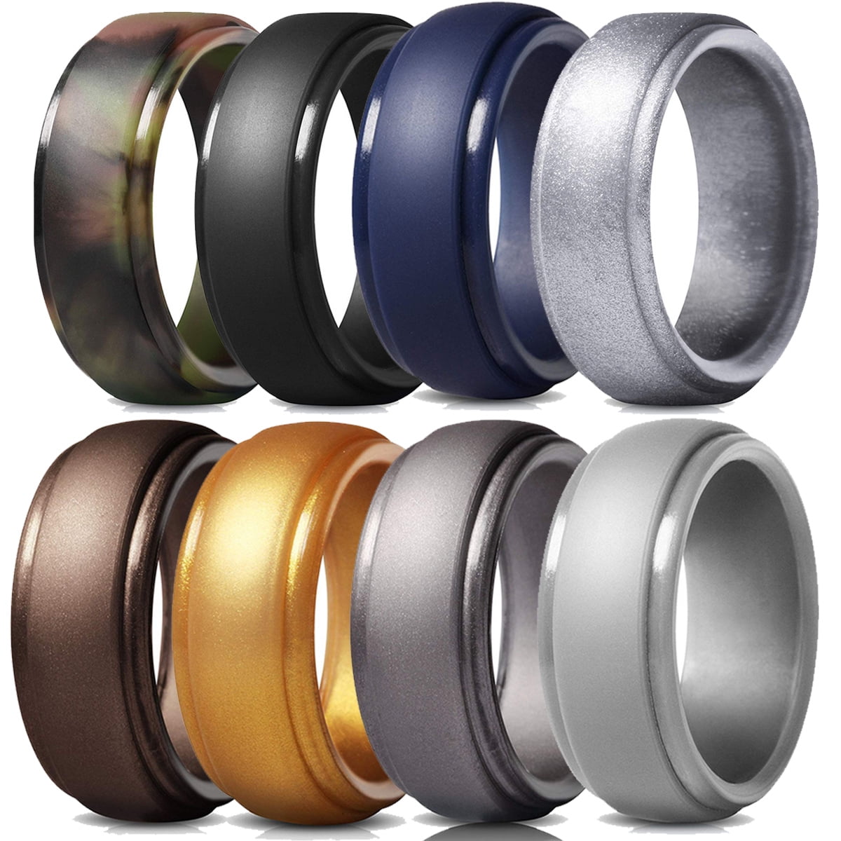 Silicone Rubber Wedding Ring for Men, Step Edge Rubber Wedding Band ...