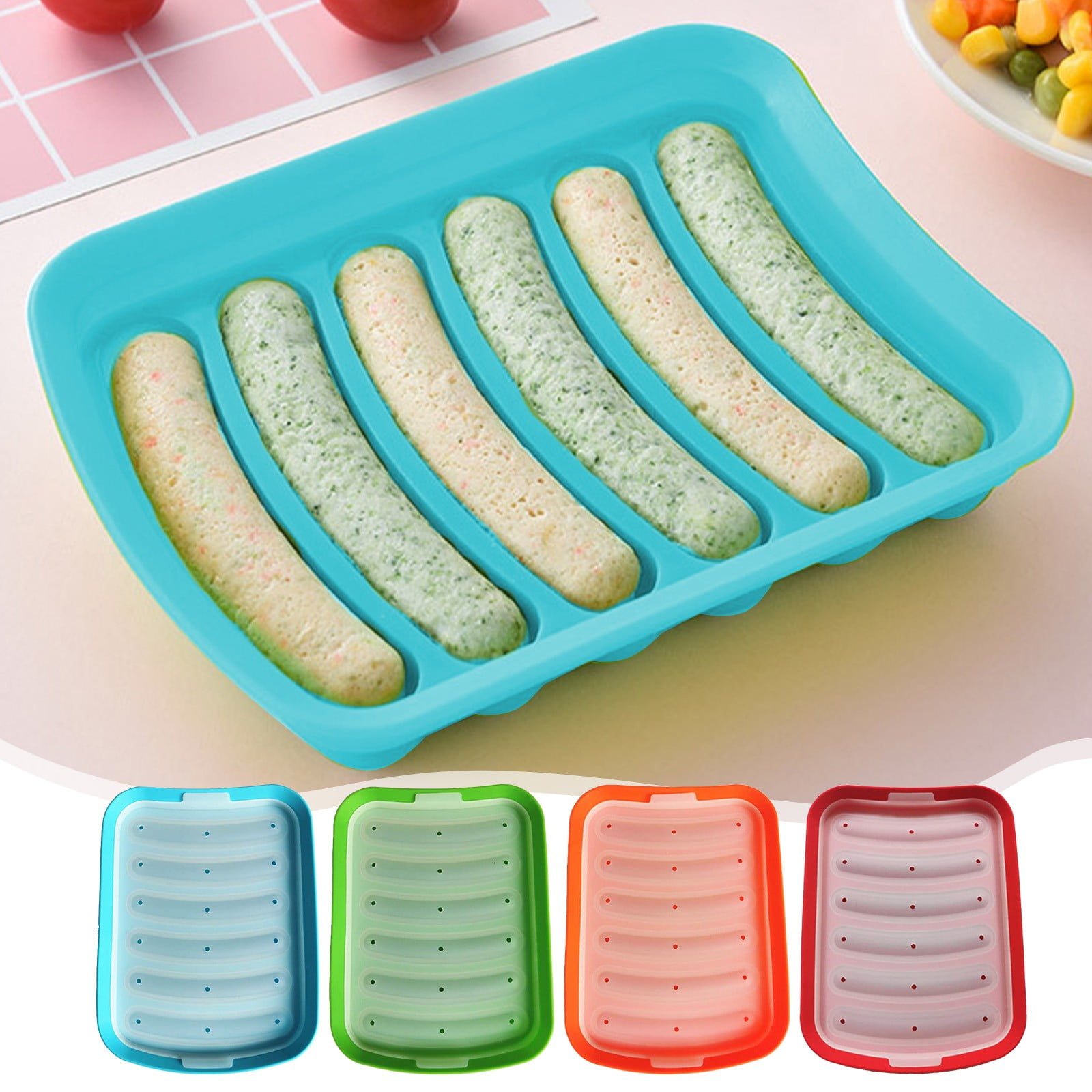 Silicone Sausage and Ham Molds with Lid, 6-Compartment Hot Dog Maker ...