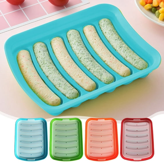 Silicone Sausage and Ham Molds with Lid, 6-Compartment Hot Dog Maker ...