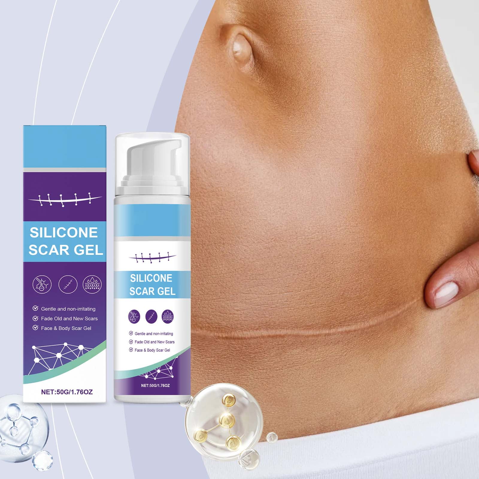 Silicone Scar Gel Scar Cream - Advanced Scar Gel for Scars, C-Section, Stretch Marks, Acne ...