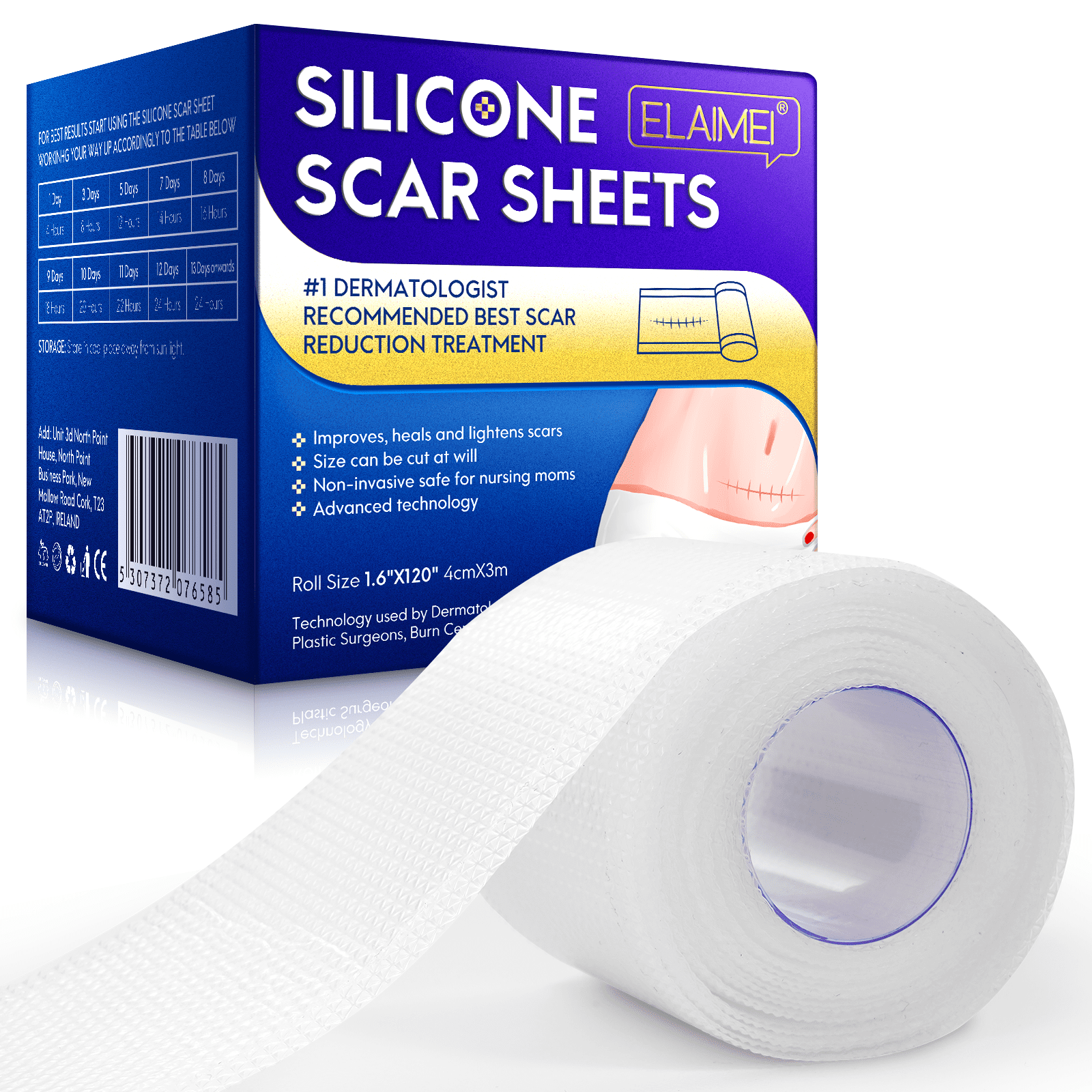 Elaimei Silicone Scar Sheets, 1.6”x 120”, Clear Scar Tape, Reusable ...