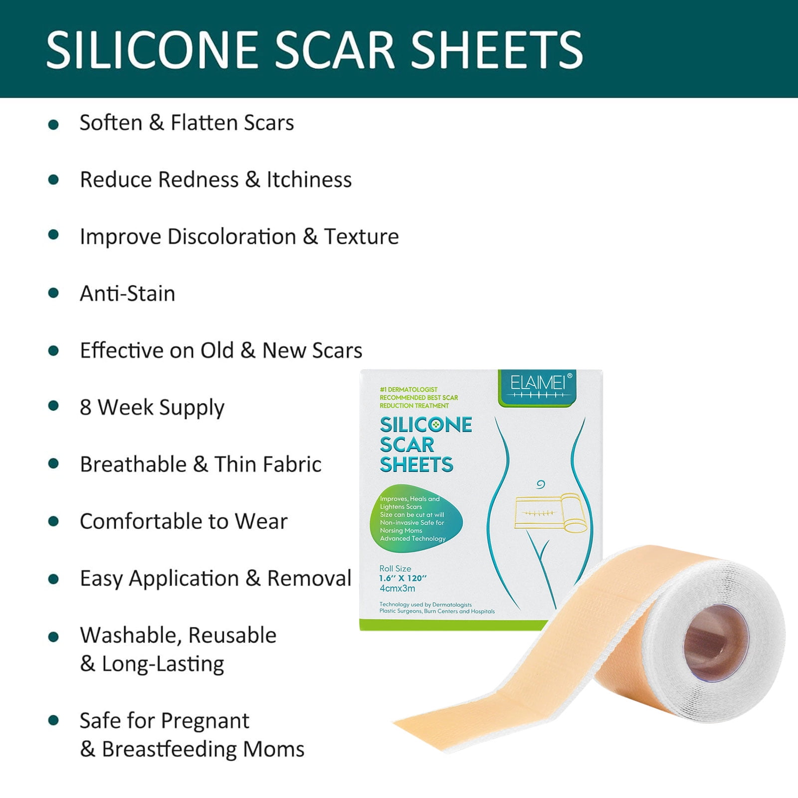 Silicone Scar Sheets (1.6” x 120” Roll-3M),Silicone Scar Tape Roll,Scar ...