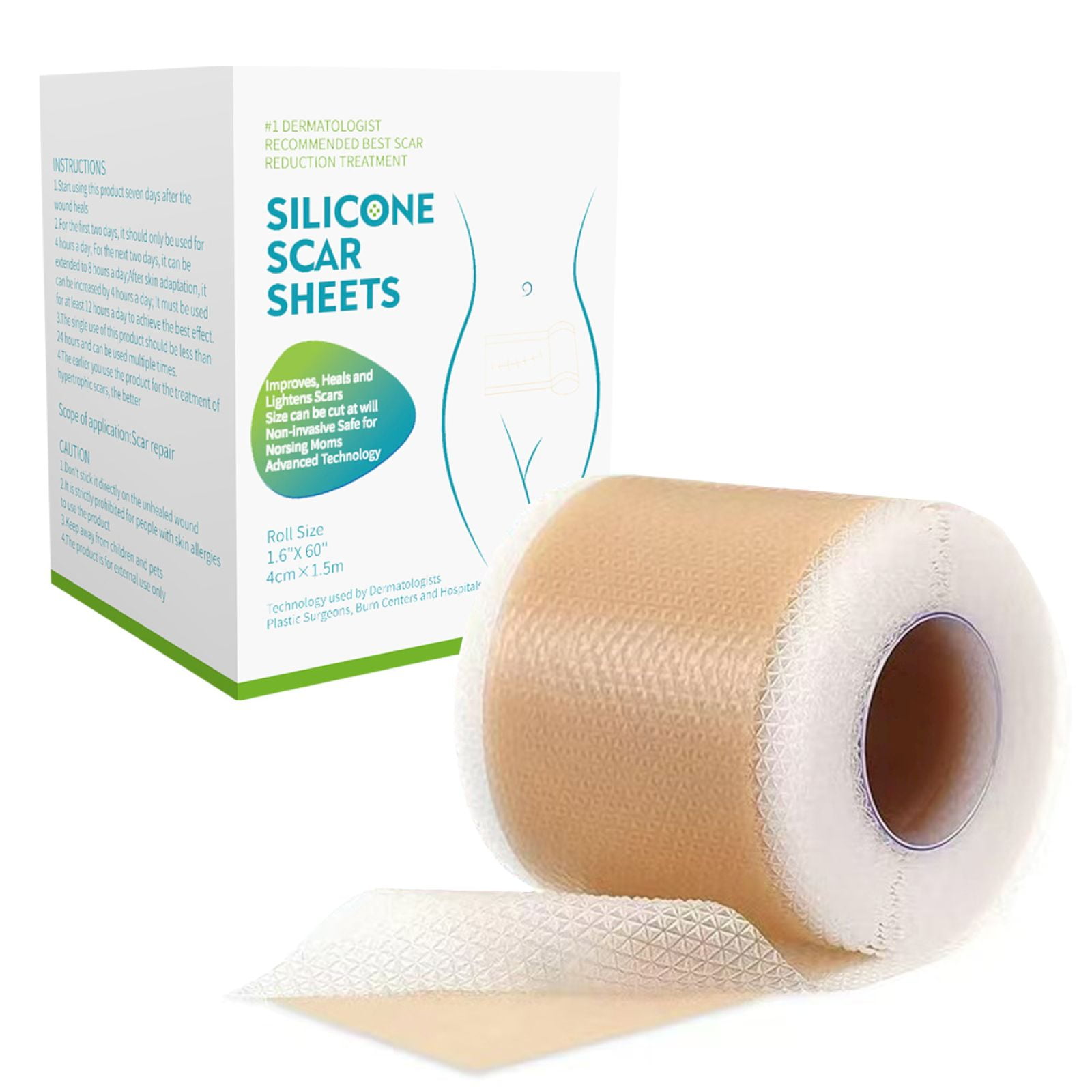 Silicone Scar Sheets Roll 1.6 in x 120 in, Medical Grade Scar Tape for ...