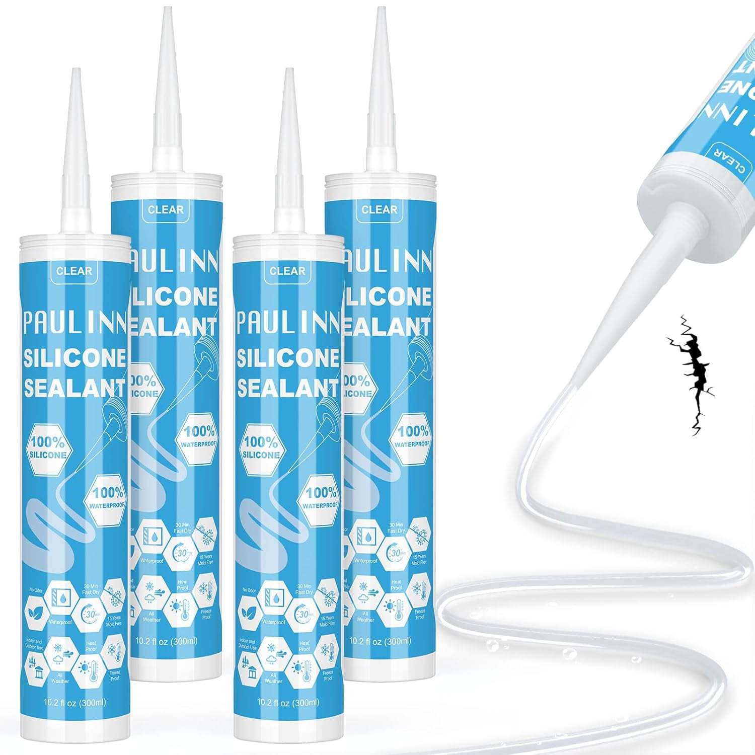 Silicone Sealant, 100% Caulk Clear Waterof for RV, Kitchen, Bath, neral ...