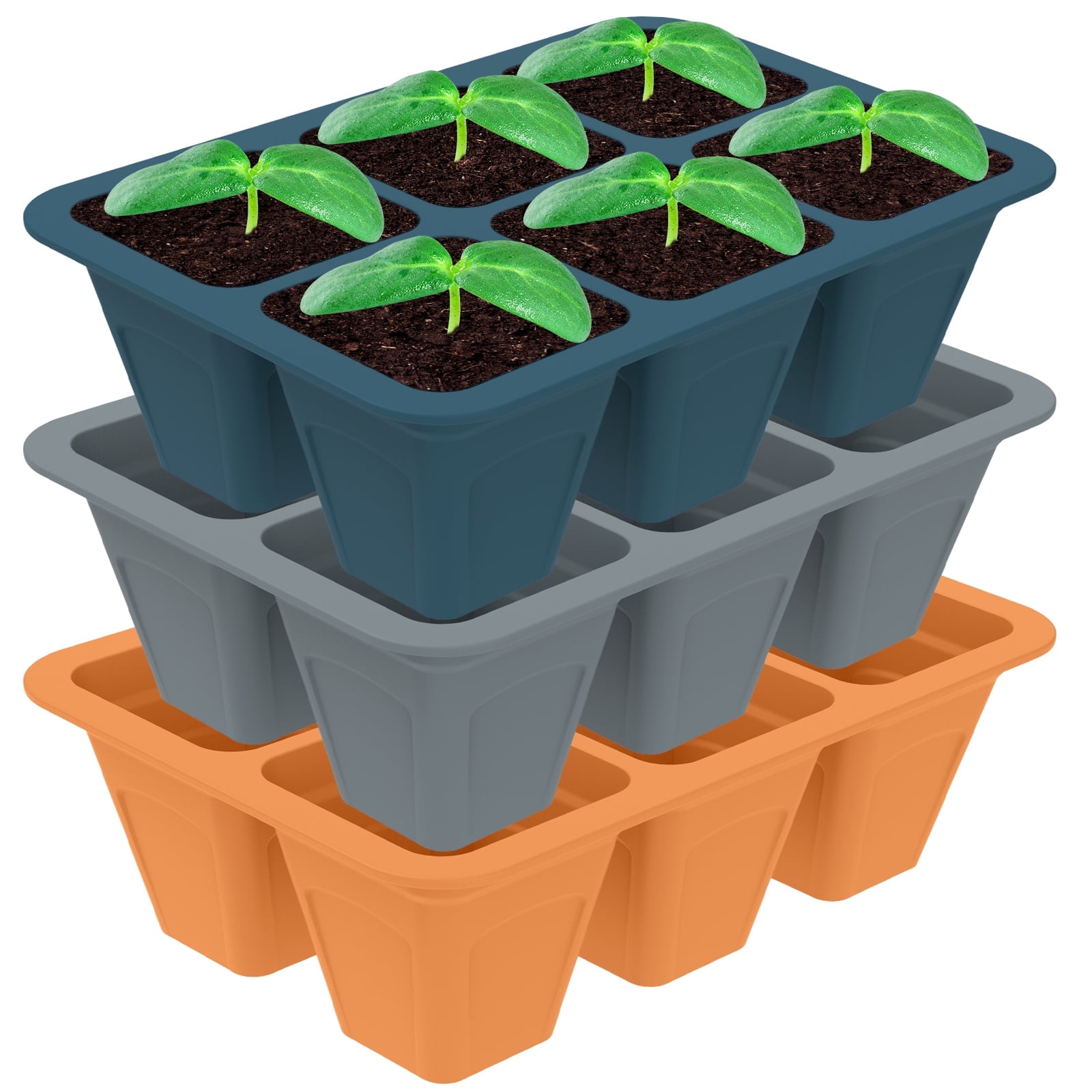 Silicone Seed Starter Tray Reusable Silicone Seed Tray 6 Cell Silicone ...