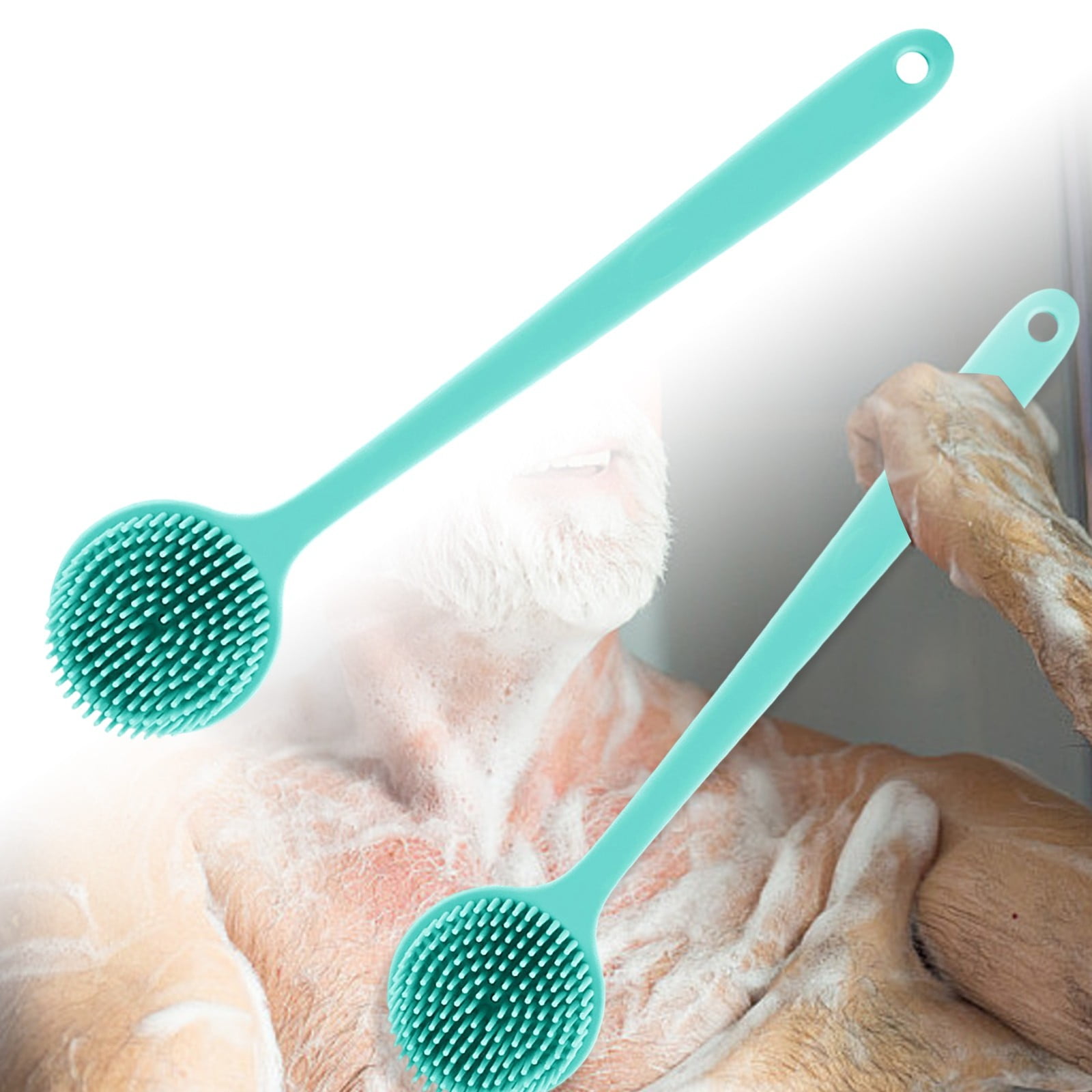 Silicone Shower Back Scrubber 15 Inch Long Handled Brush Double ...