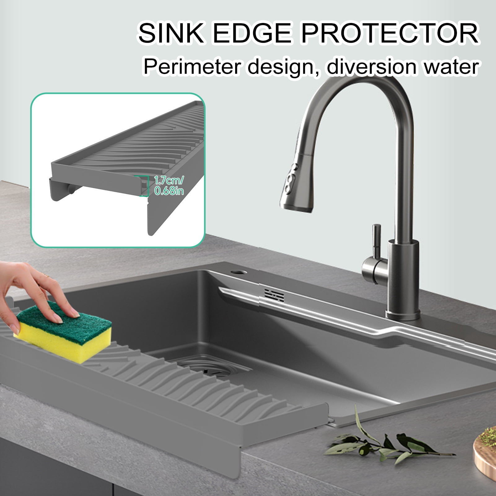 Silicone Sink Edge Protector Splash Guard with Suction Cup Anti-slip ...
