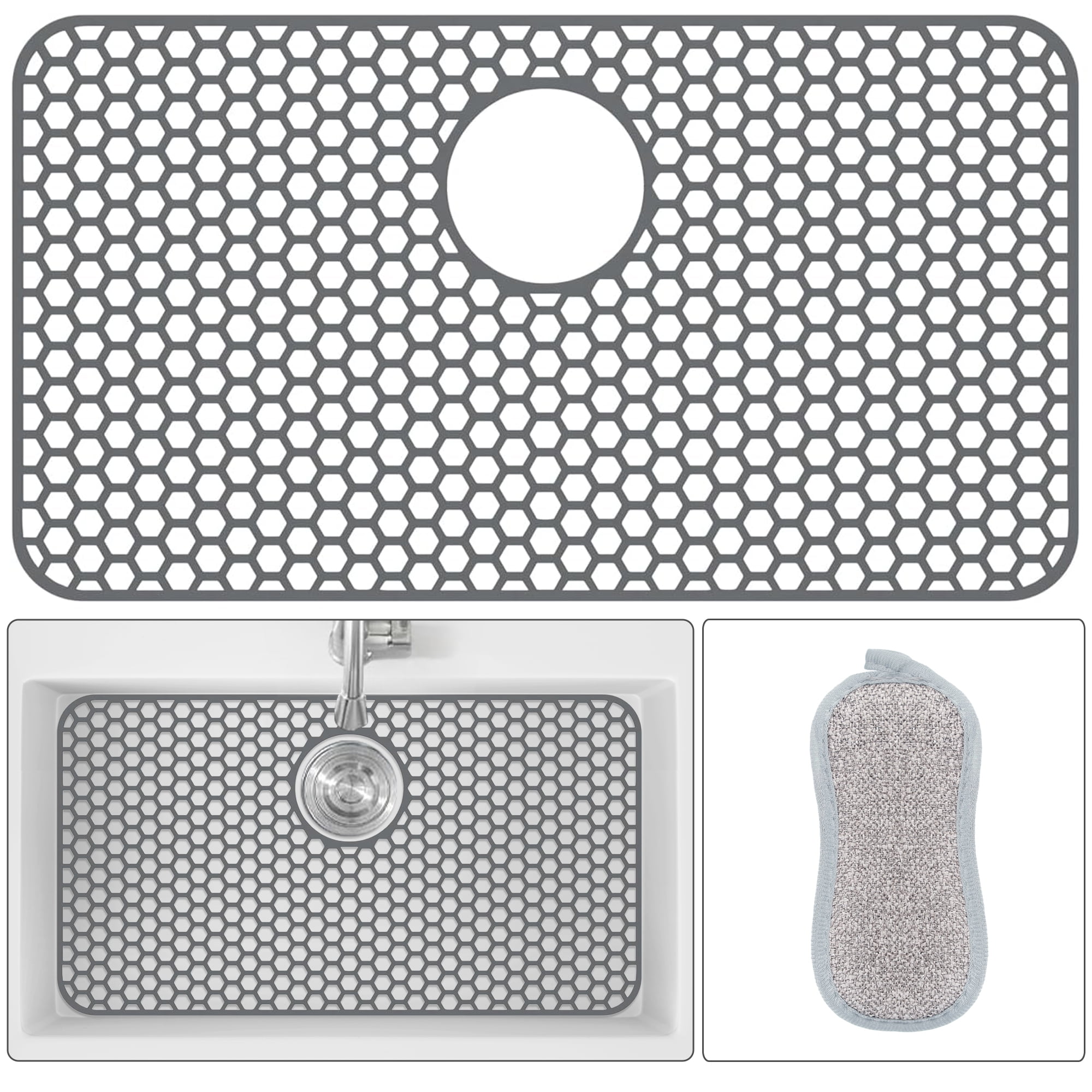 Silicone Sink Protector, 26" x 14" Rear Drain Kitchen Sink Mat for Sink ...