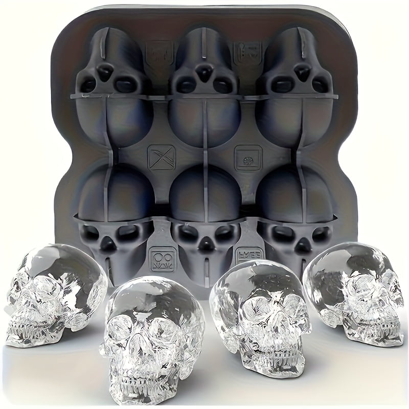 Silicone Skull Ice Cube Mold - 6 Cavity Halloween Ice Tray for ...