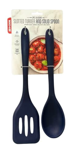 Silicone Slotted Turner and Solid Spoon Set- High Heat Resistant to 400 ...