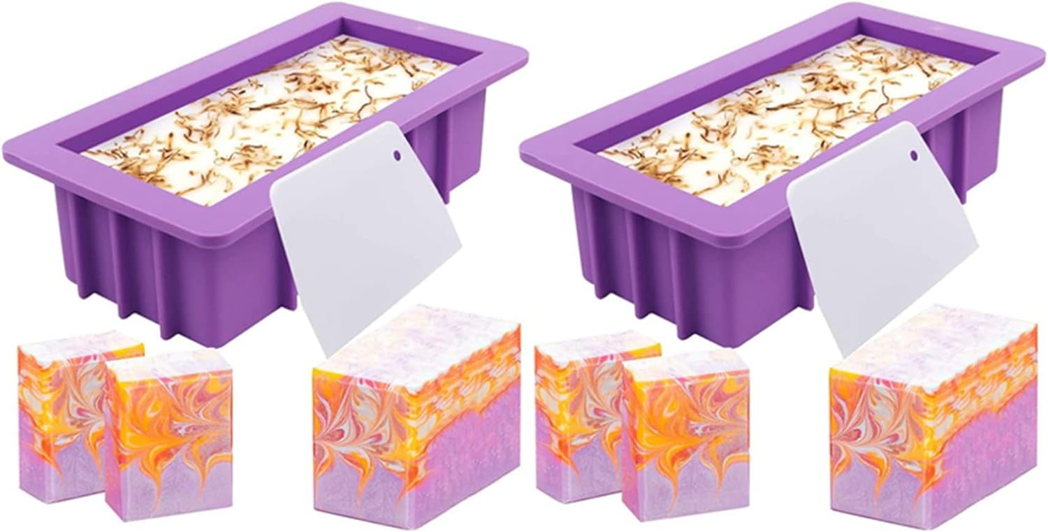 Silicone Soap, 2Pcs 38Oz Rectangular Loaf Mold with Plastic Scraper for ...