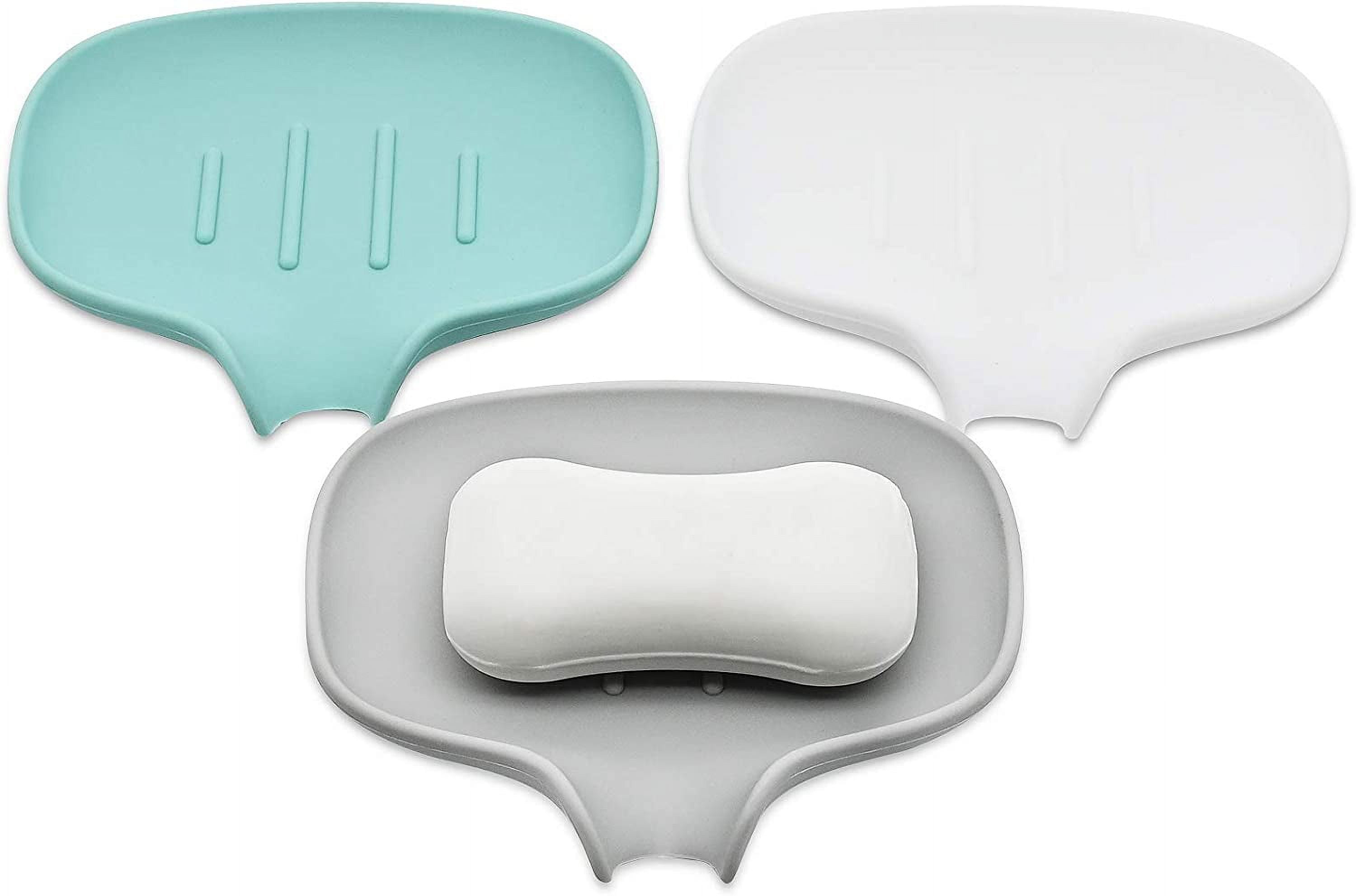 Silicone Soap Dish with Drain, 3 Pack Non-Slip Self-Draining Soap ...