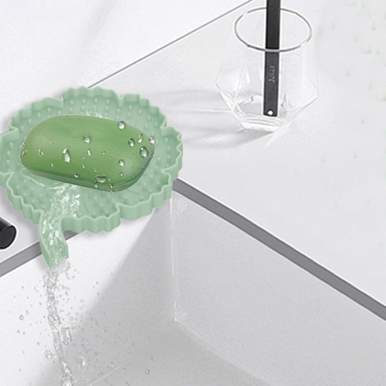 Silicone Soap Dish with Drain Spout | Versatile Bathroom Sink Organizer ...