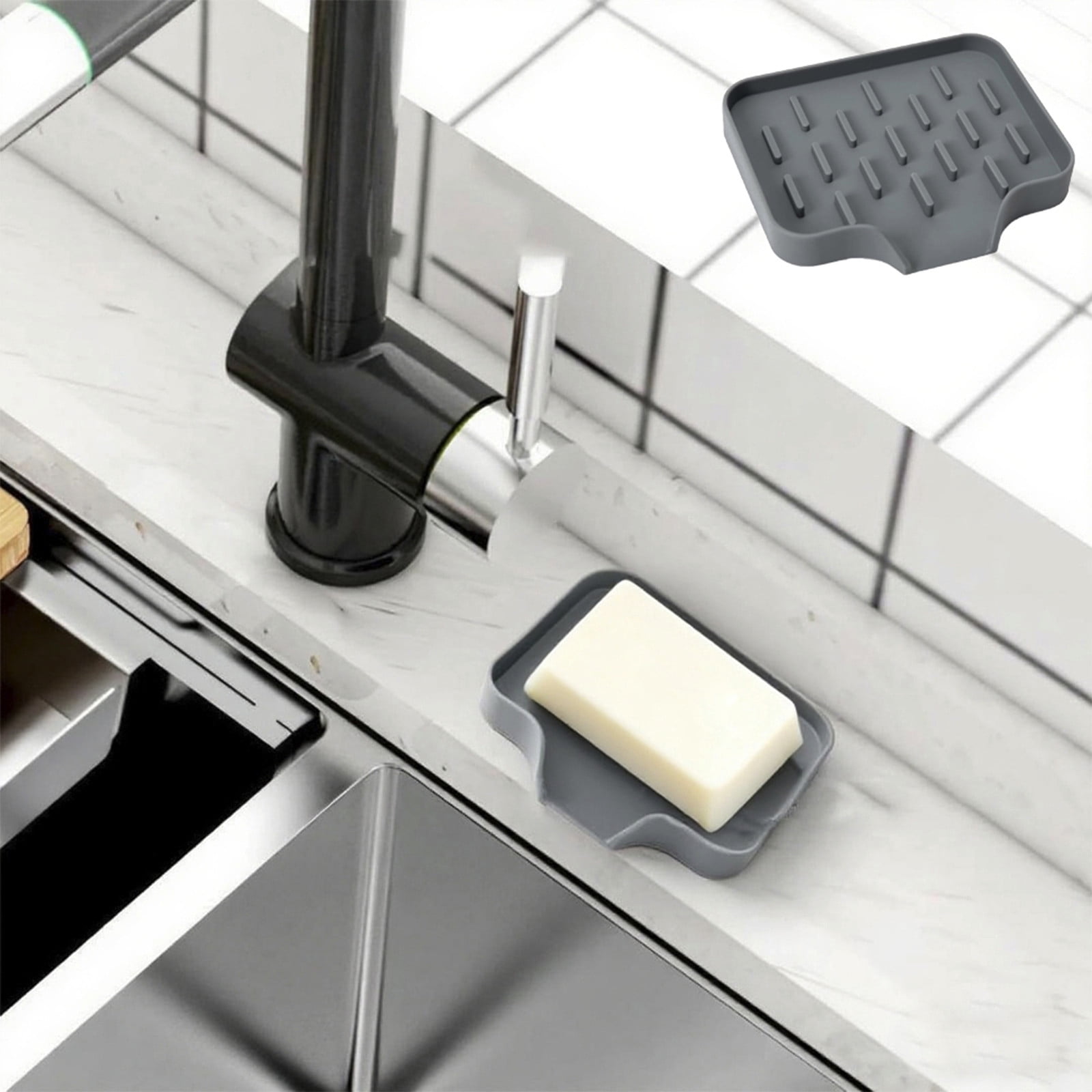 Silicone Soap Dish with Drainage Spout - Flexible Non-Slip Soap Tray ...