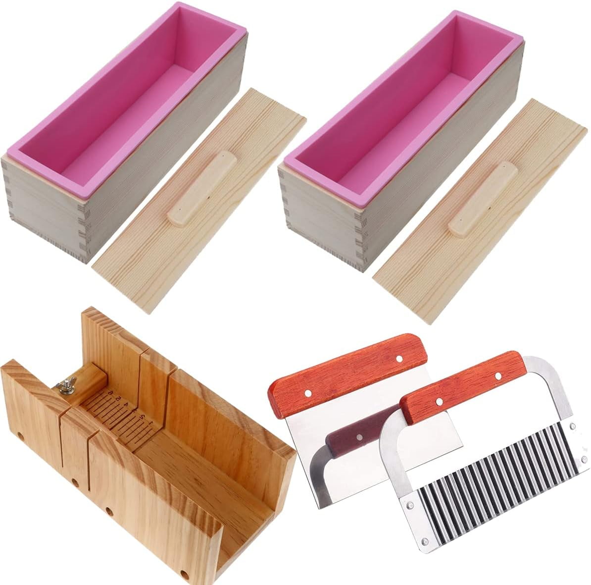 Silicone Soap Mold Kit - 42 oz Loaf Soap Mold with Wood Soap Cutter ...