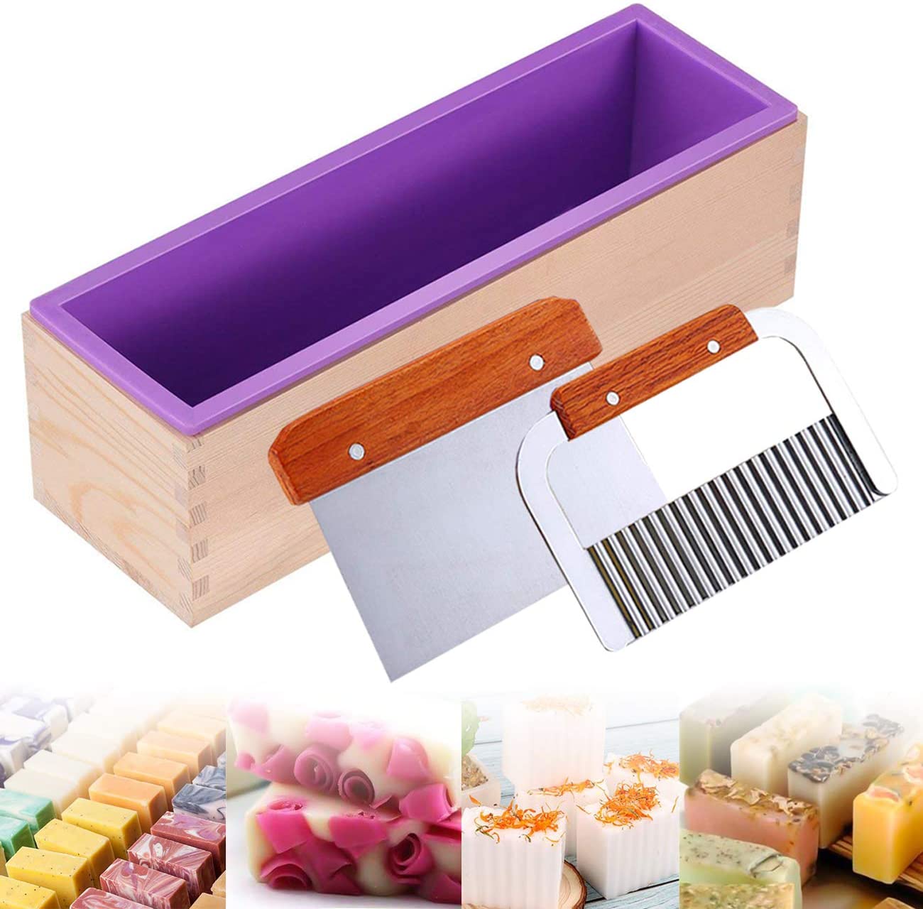 Silicone Soap Molds Kit- Wooden Silicone Soap Rectangular Mold with ...