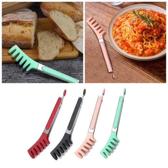 Silicone Spaghetti Spoon Pasta Tongs Non-Stick Sturdy Pasta Fork with ...