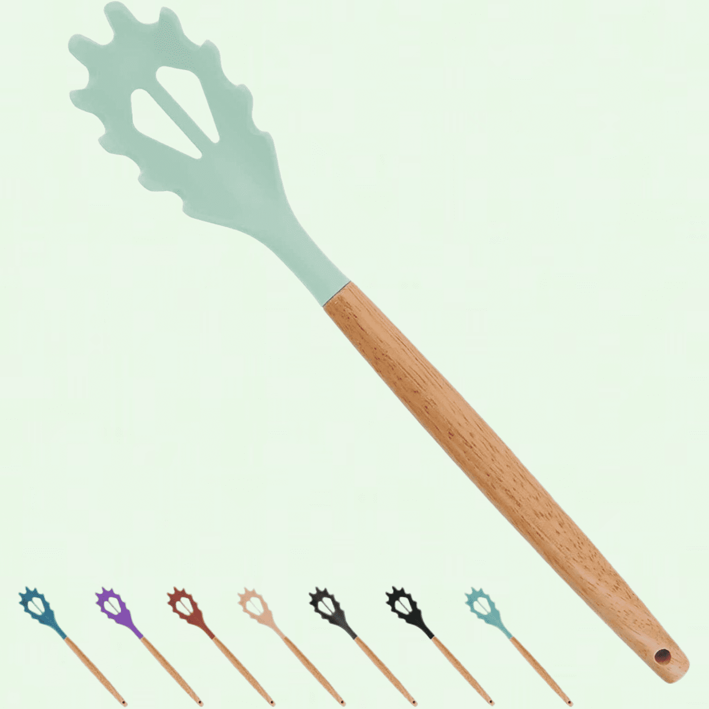 Silicone Spaghetti Spoon, Wooden Handle, Heat-Resistant Pasta Server ...