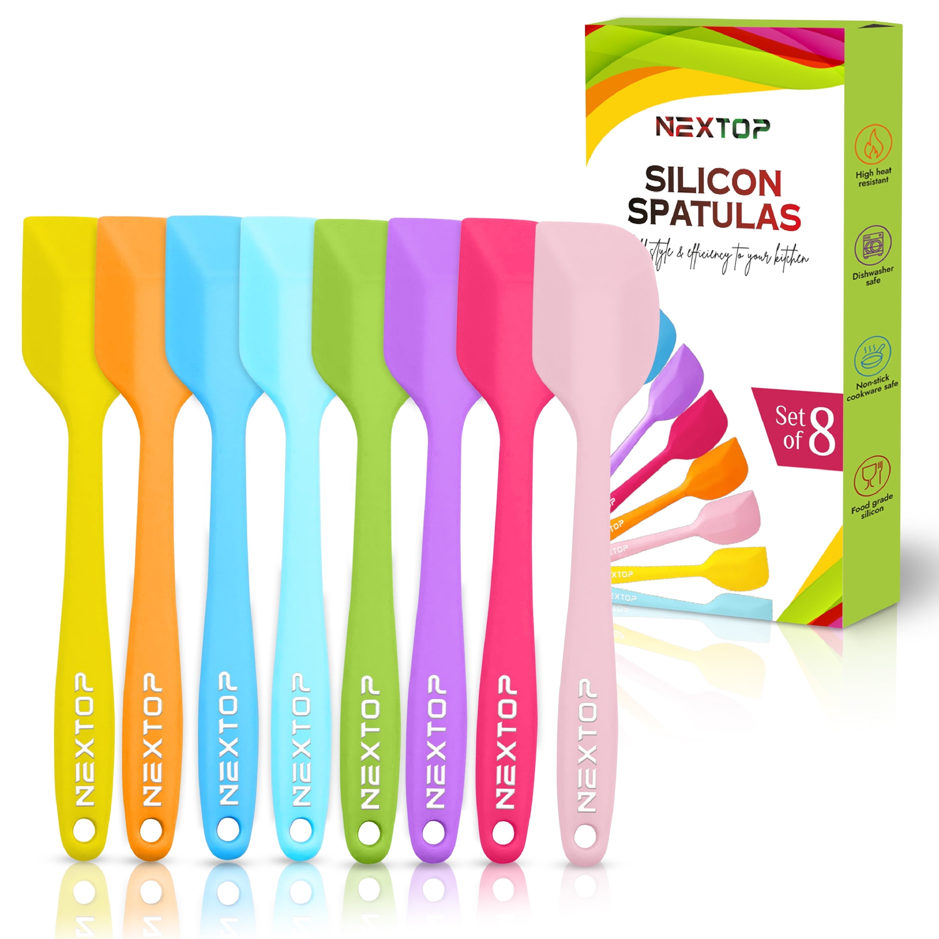 NEXTOP Silicone Spatula Set 8-piece, 11 inch Durable Flexible Baking ...