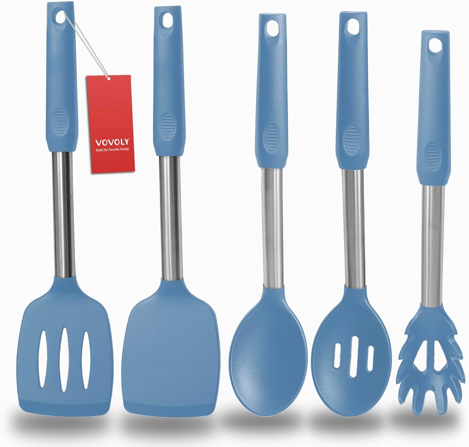 Silicone Spatula and Cooking Spoon,5 Pack Solid & Slotted Spoons and ...
