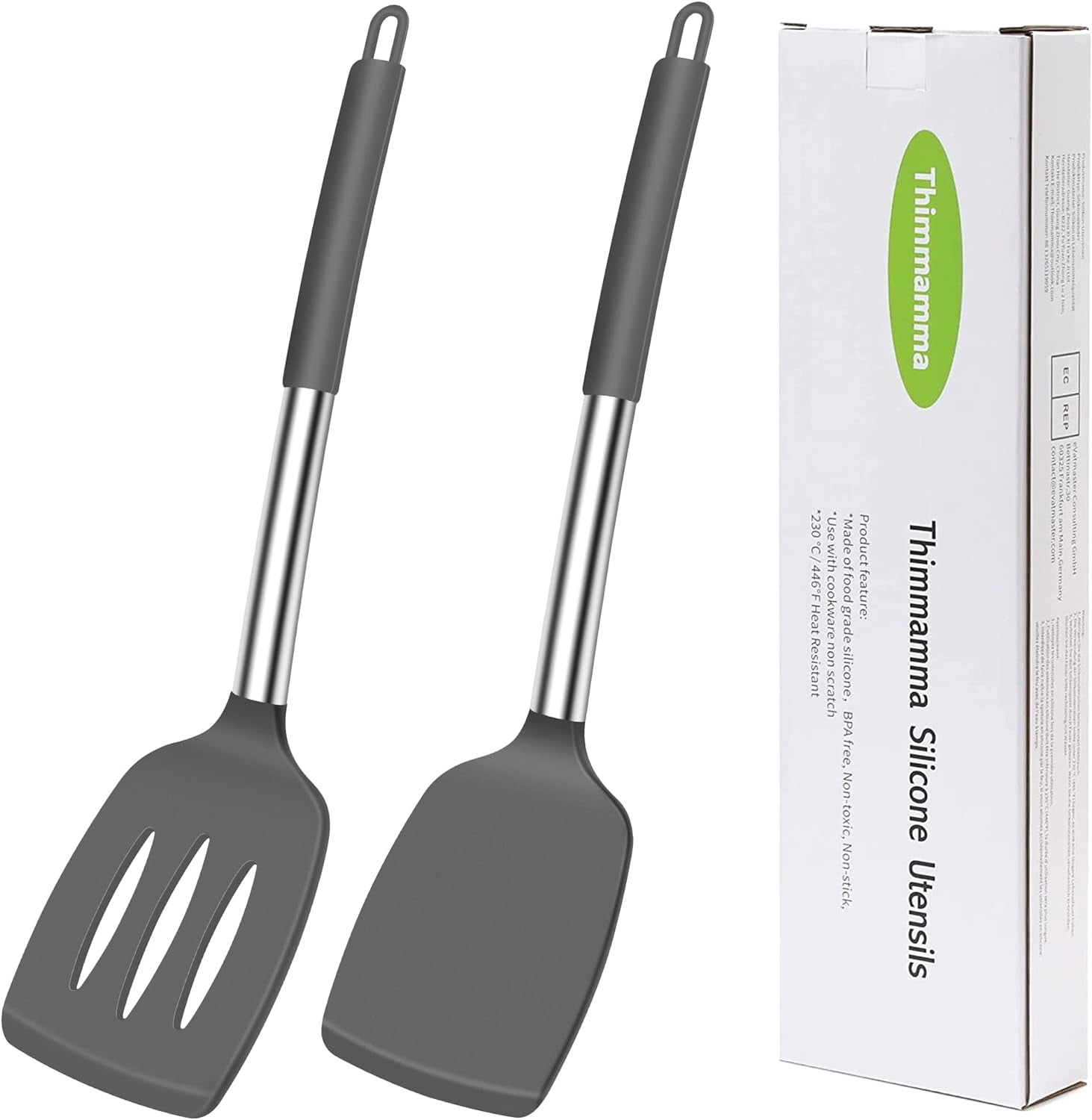 Silicone Spatula Set with Ergonomic Handles, Stainless Steel High Heat ...