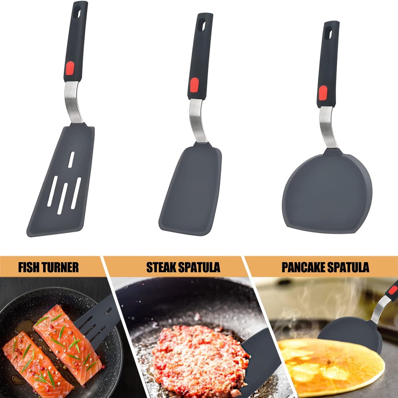 Silicone Spatula Turner, Holytech 3 Pcs Heat Resistant Spatula for ...