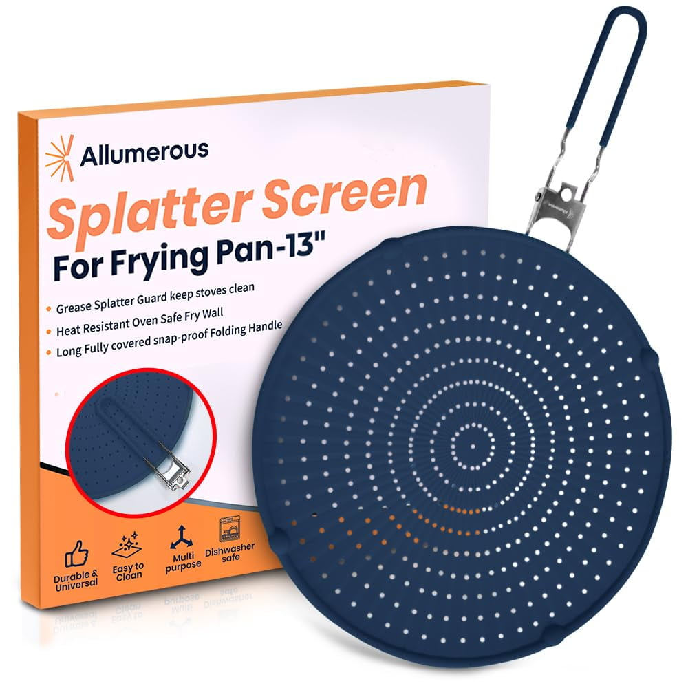 Silicone Splatter Guard for Frying Pan 13 Inch Navy Blue, Foldable ...
