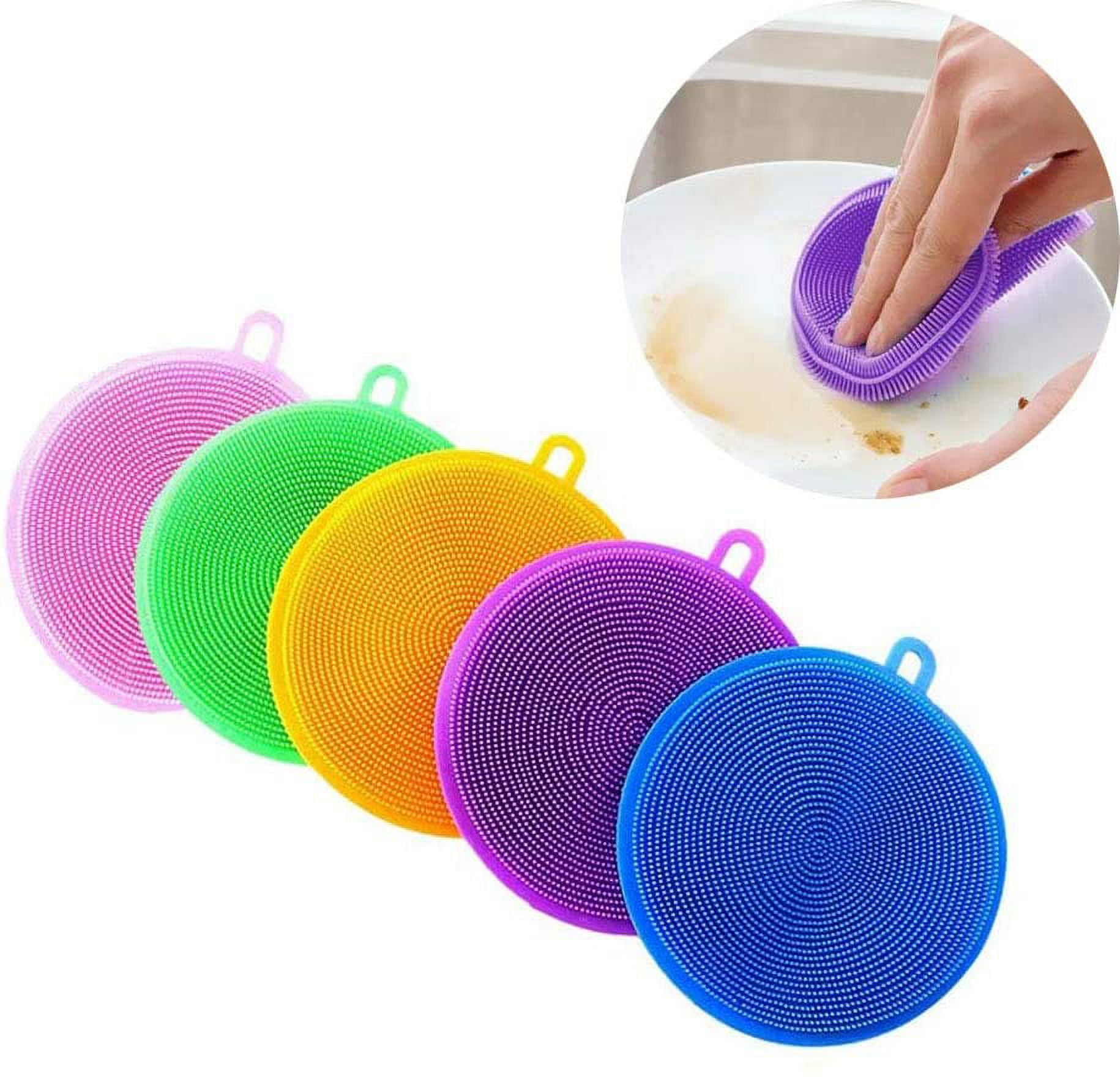 Silicone Sponge - 5 Pieces Multicolor Antibacterial Kitchen Sponge ...