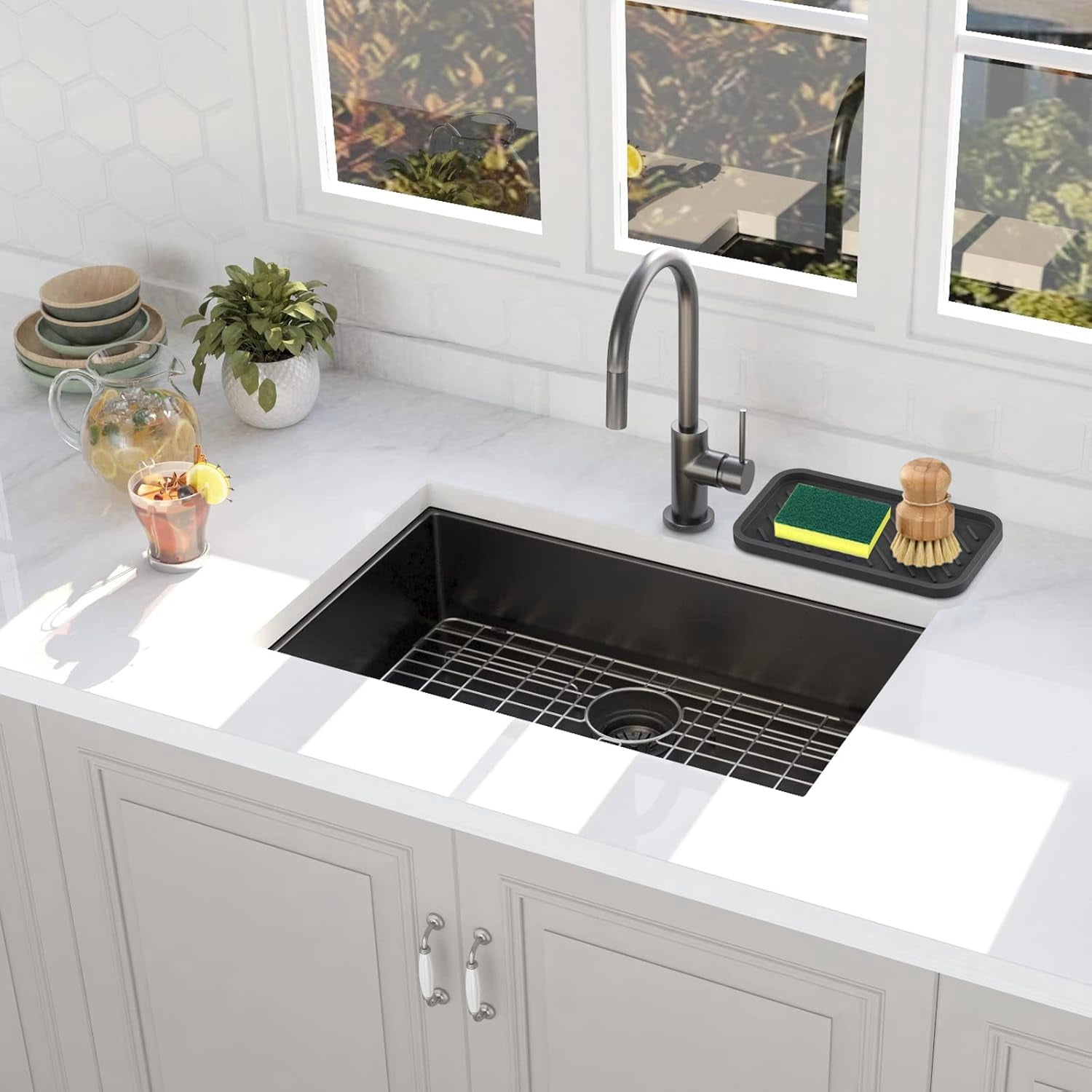 Silicone Sponge Holder,Large 10" Kitchen Sink Organizer Tray Kitchen ...