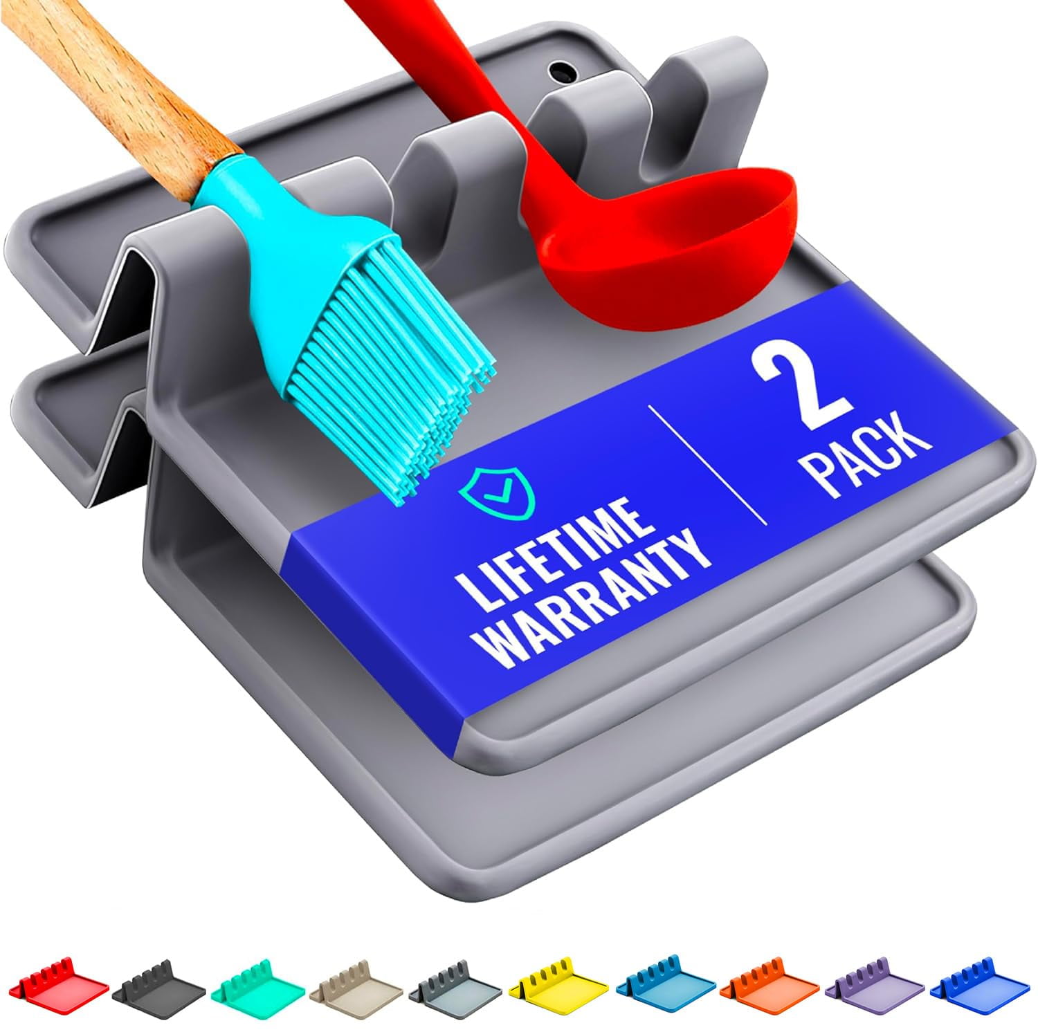 Heat Resistant Silicone Spoon Rest 2 Pack, Non-Slip Utensil Holder for ...