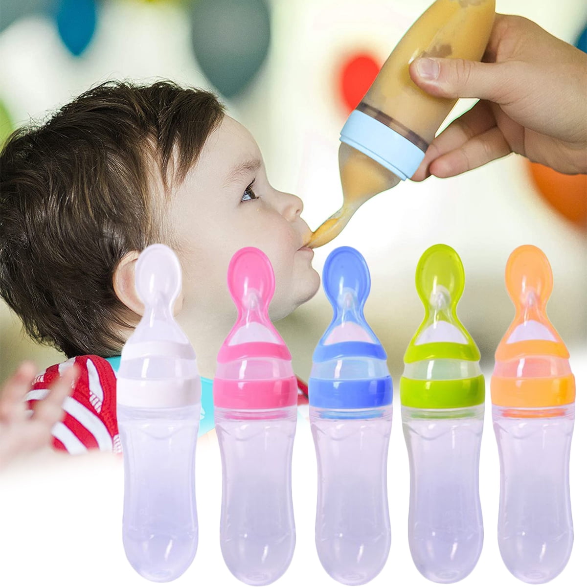 Silicone Baby Feeding Bottle with Food Dispensing Spoon, 90ml ...