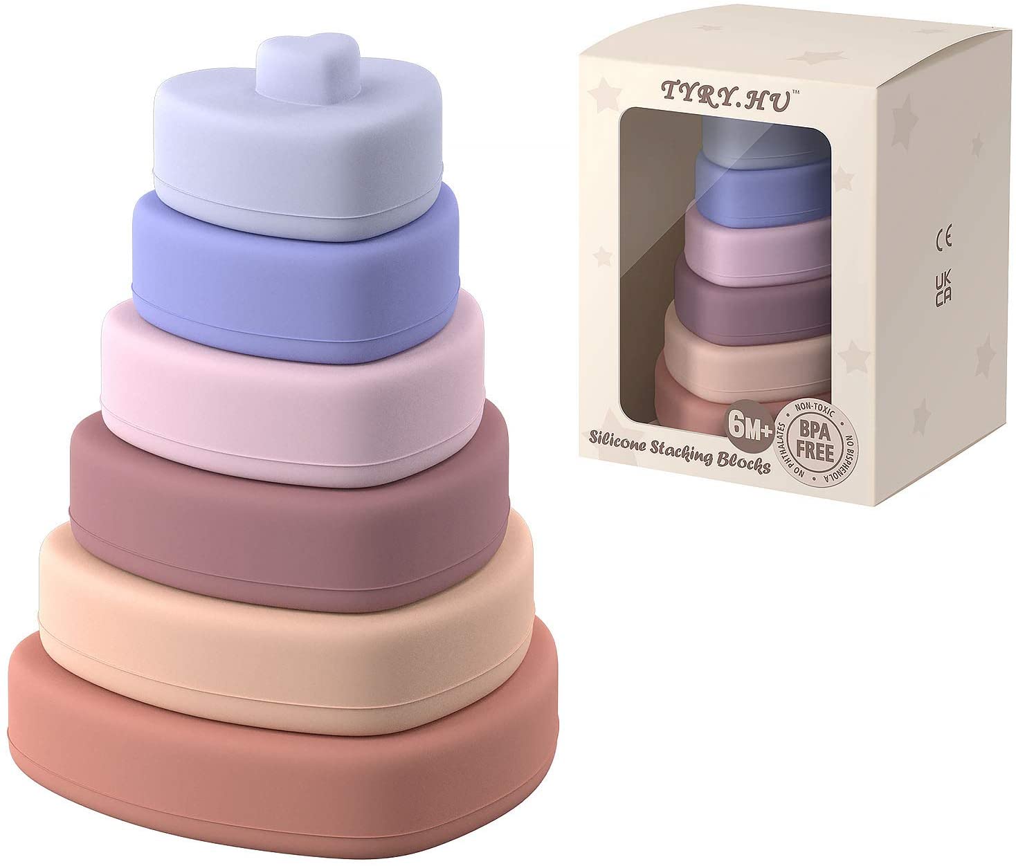 Silicone Stacking Toys Baby Teether Toys 6 Pcs Soft Heart Stacker ...