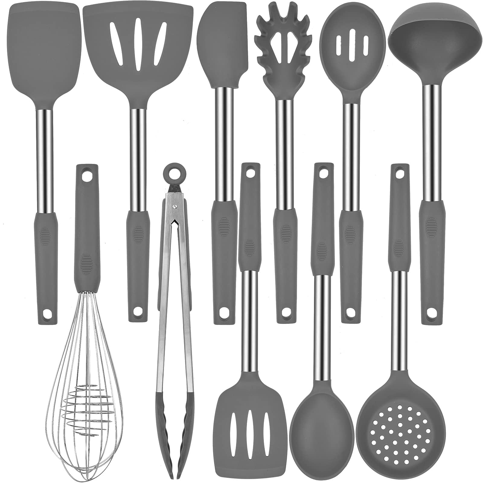 Silicone Stainless Steel Handle Cooking Utensil Set 11 Gray For ...